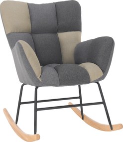 Designové houpací křeslo, patchwork šedá / béžová, KEMARO