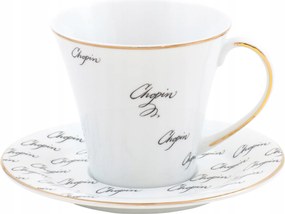 Fryderyk Chopin Porcelánový hrnek 300 ml s podšálkem|Bílý s el. zlatem