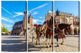 Vícedílný obraz Koňské Povozy Na Náměstí V Krakově Nedostatek Nedostatek Přírodní plátno 180x120
