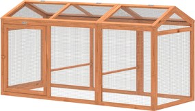 PawHut kurník a výběh 156 x 70,5 x 84 cm s bidýlkem a dvojími dveřmi, dřevo+kov, venkovní výběh pro 4 slepice | Aosom