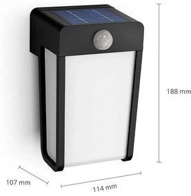 Solární nástěnné světlo Philips LED Shroud, černá/opál, senzor