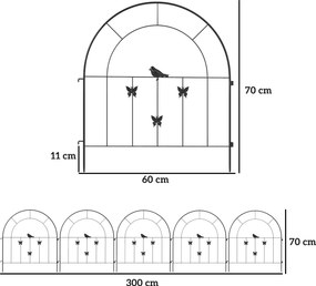 Zahradní plot Ocelový plot 300 cm x 70 cm vysoký Dekorativní mřížový plotový set Plotové prvky černé barvy