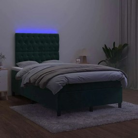 Box spring postel s matrací a LED tmavě zelená 120x190 cm samet 3270332
