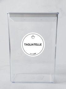 TAGLIATELLE – bílá samolepka na dózu, tučné písmo, 5 cm | DomaLEP