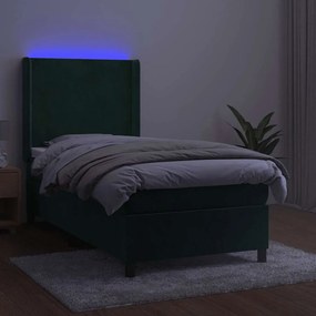 Box spring postel s matrací a LED tmavě zelená 100x200 cm samet 3139430