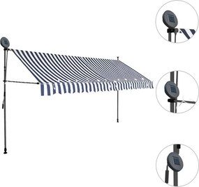 Ručně zatahovací markýza s LED světlem 350 cm modrobílá 145846