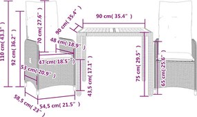 3dílný zahradní bistro set s poduškami černý polyratan 3276975