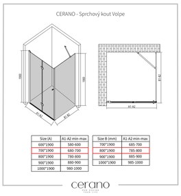 CERANO - Sprchový kout Volpe L/P - černá matná, transparentní sklo - 70x80 cm - skládací