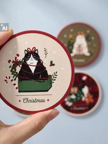 Sinsay - Vánoční podtácky s kočkami 4 pack - červená