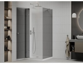 Mexen Roma sprchový kout s otočnými dveřmi 80 x 80 cm, Grafitově černá, Chromovaná + sprchová vanička Flat, Bílá - 854-080-080-0