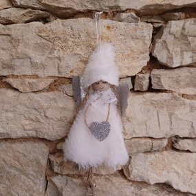Sada vánočních ozdob andílků 11,5 cm, bílá, dřevo, příze