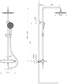 Sapho Sapho, ICONIC sprchový sloup s pákovou baterií, měď mat, AF139PG