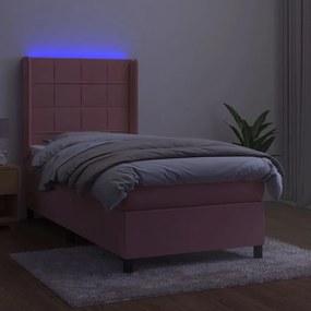 Box spring postel s matrací a LED růžová 90x200 cm samet 3139546