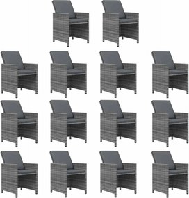 15dílný zahradní jídelní set s poduškami polyratan šedý 3095644