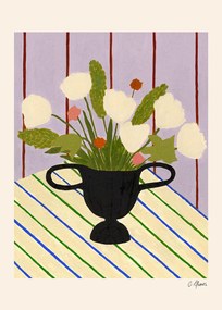 The Poster Club Plakát Flowers on Striped Cloth by Carla Llanos 50x70