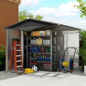 Outsunny Zahradní Kůlna 4,4 m², Zahradní Dům s Pultovou Střechou, Posuvné Dveře, Základna, Snadná Montáž 240 x 206 x 198 cm, Kůlna z Pozinkované Ocel…
