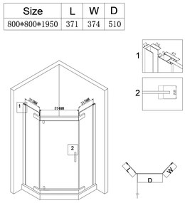 BPS-koupelny Pětiúhelníkový sprchový kout HYD-PK91A 80x80 černá/transparent - bez vaničky