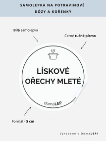LÍSKOVÉ OŘECHY – bílá samolepka na dózu, tučné písmo, 5 cm | DomaLEP