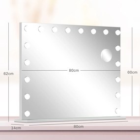HOMCOM Hollywood Mirror s 18 LED diodami Make-up Mirror 80x60 cm Toaletní zrcadlo se 3 barvami světla, nastavitelný jas
