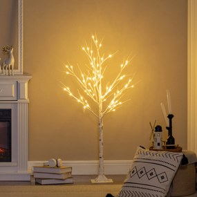 HOMCOM Umělý strom, umělá bříza, s LED osvětlením, teplá bílá, realistická bílá kůra, 17D x 17Š x 120V cm