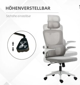 Ergonomická kancelářská židle Vinsetto, pracovní židle s nastavitelnými opěrkami, opěrkou hlavy, naklápěcí funkcí, výškově nastavitelná otáčecí židle…