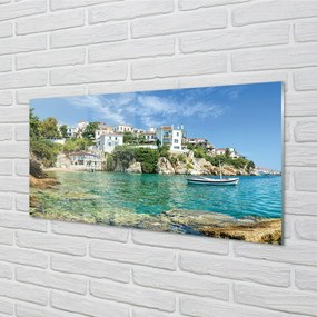 Obraz na skle Řecko Sea městského života 100x50 cm