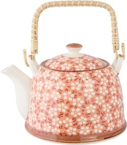 Lososová konvička se sítkem a kytičkami - 18*14*12 cm / 0,7L
