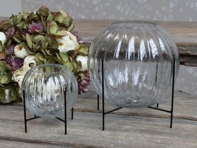 Skleněná dekorační váza s kovovým podstavcem - Ø11*10cm