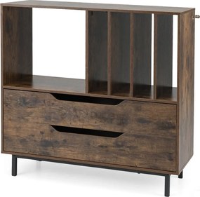 Costway Stojan na gramofon s 4 vinylovými přihrádkami a 2 zásuvkami
