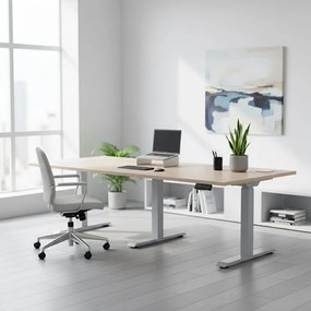 Výškově nastavitelný stůl OfficeTech Long, 240 x 80 cm, šedá podnož, dub