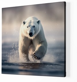 Obraz na plátně - Lední medvěd se řítí zimní řekou FeelHappy.cz Velikost obrazu: 120 x 120 cm