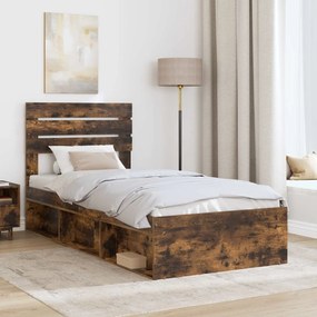 Rám postele s čelo Kouřový dub 75 x 190 cm Masivní borové dřevo 3411475