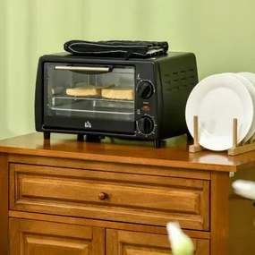 HOMCOM Mini trouba 10L 750W do 230°C s časovačem 60 min malá elektrická trouba včetně plechu a roštu 36,5x26x22 cm černá