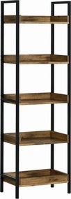 HOMCOM Knihovna v industriálním stylu s 5 policemi, Dřevěná a kovová knihovna pro domov a kancelář, 48x30x155cm, Rustikální hnědá | Aosom