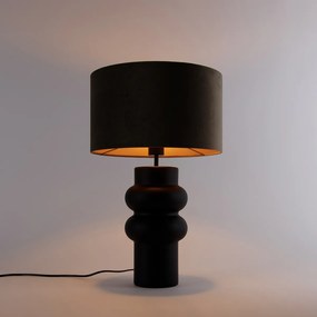 Designová stolní lampa s stínidlem z černého sametu taupe se zlatem 35 cm - Alisia