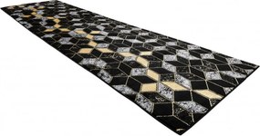 Dywany Łuszczów, Běhoun Gloss 400B 86 3D geometric black/gold, 60x300, černá, obývací pokoj