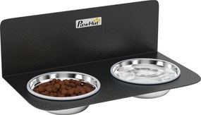 PawHut nástěnné výškově nastavitelné krmítko pro psy — 2×800 ml nerezové misky, černé | Aosom