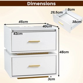 Costway Sada 2 nočních stolků s nabíjecí stanicí LED 2 zásuvkami moderní