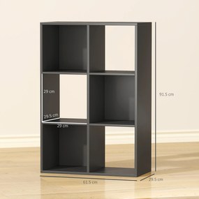 HOMCOM regálový stojan ve tvaru kostky se 6 přihrádkami z dřeva v rustikálním designu, 61,5x29,5x91,5 cm, černá