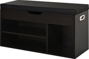 HOMCOM Zateplený botník do předsíně, skříňka s regálem na boty, se 3 přihrádkami, potah z PU kůže, 80x30x43 cm, Černá | Aosom