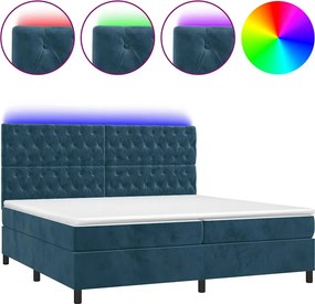 Box spring postel s matrací a LED tmavě modrá 200x200 cm samet 3136327
