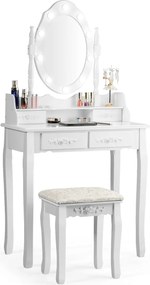 Costway Classic Toaletní stolek Set s LED žárovkami Stolička – 75 × 40 × 146 cm