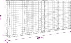 Gabionová zeď s víky z pozinkované oceli 200 x 20 x 85 cm 143580