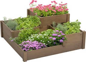 Zvýšený záhon Outsunny s 3 úrovněmi, květinová bedna pro bylinky na terase a balkoně, jedlové dřevo, hnědá, 122 x 122 x 51 cm | Aosom