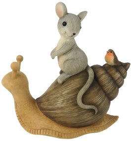 Dekorace sedící myška s ptáčkem na šnekovi - 13*6*13 cm