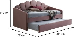 Čalouněná postel Bella Velvet 90x200 s výsuvnou přistýlkou pudrová