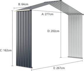 Costway Outdoor Metal Shed Expansion Kit Extended – 277 × 202 × 64 cm, šedá