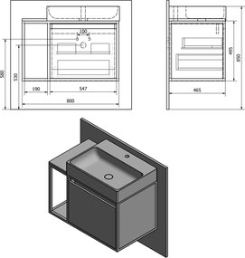 Sapho Skara CG003 umyvadlová skříňka 80x49,5x46,5cm černá mat/dub Collingwood
