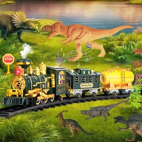 LEAN Toys Klasický vláček na dálkové ovládání Dinosauři – světla, zvuky, dým, 39 ks