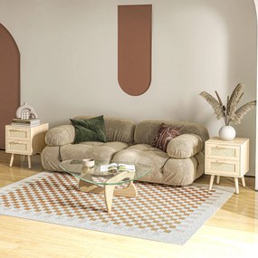 HOMCOM Set 2 Nočních Stolků, Boční Stoly, 2 Zásuvky s Ratanovými Předními Stranami, Boho Styl, Noční Stolky, Nohy z Přírodního Borového Dřeva